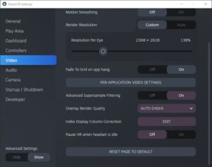 Graphics Settings for VR / Valve Index in iRacing